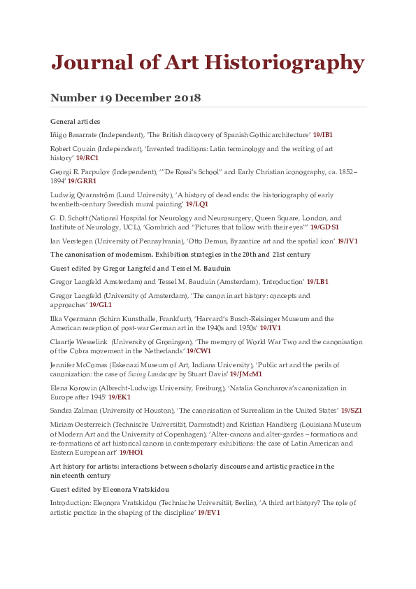 (PDF) Journal of Art Historiography Issue 19 December 2018