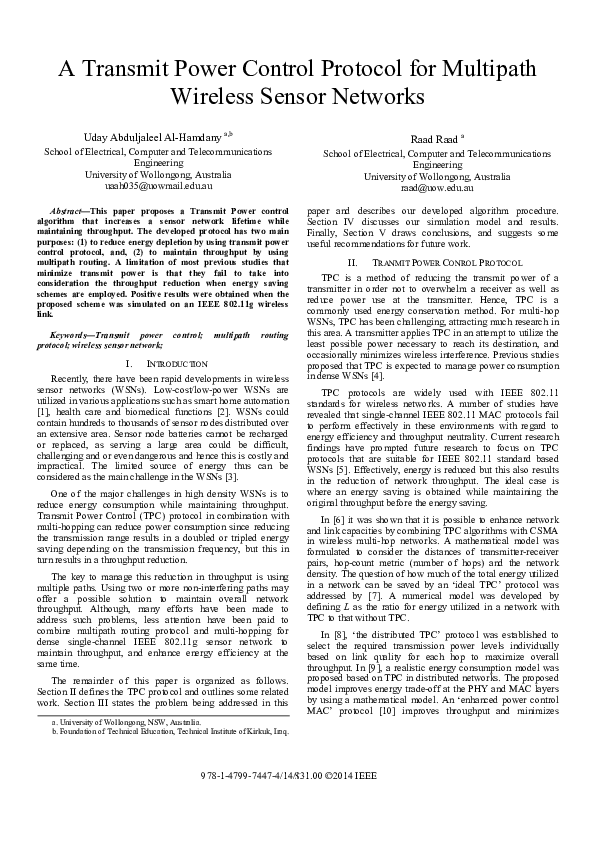 (PDF) A Transmit Power Control Protocol for Multipath Wireless Sensor ...