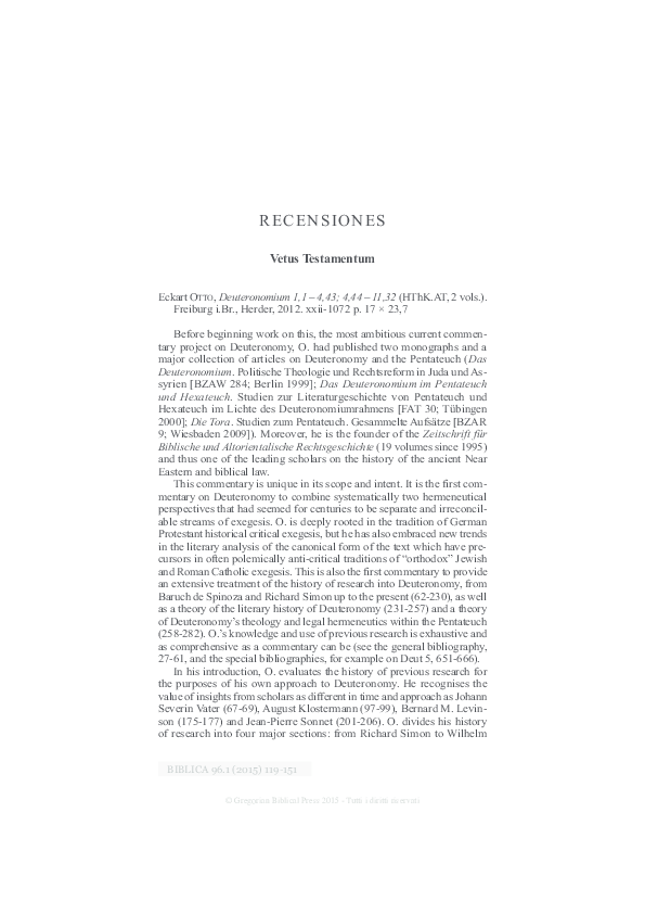 (PDF) Dominik Markl (Rom), Review of Eckart Otto, Deuteronomy 1,1-4,43 ...