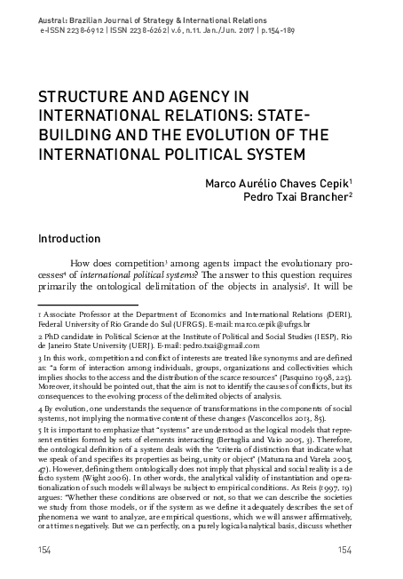 (PDF) STRUCTURE AND AGENCY IN INTERNATIONAL RELATIONS: STATE- BUILDING ...