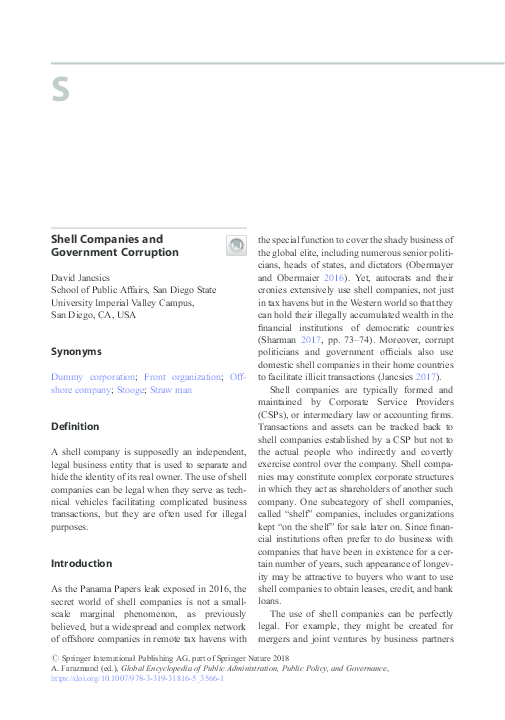 (PDF) Shell Companies and Government Corruption