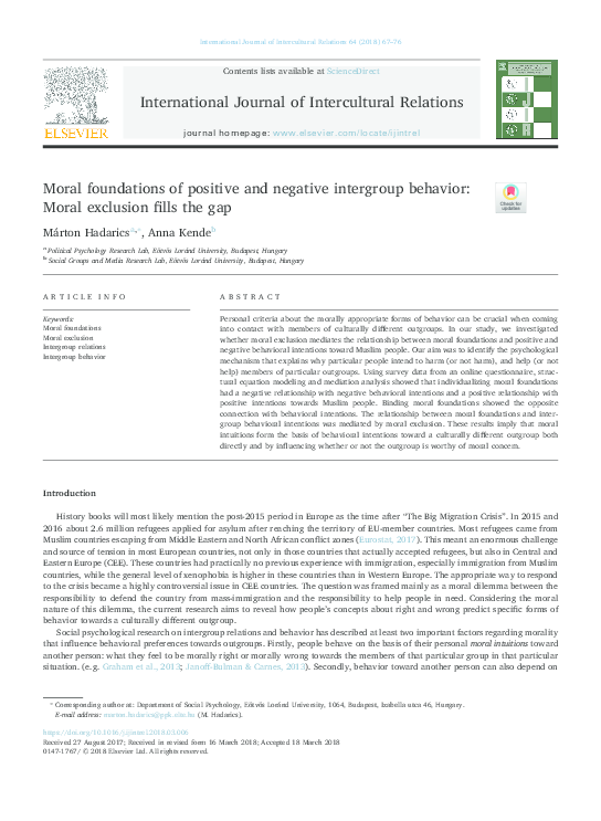 (PDF) Moral foundations of positive and negative intergroup behavior ...