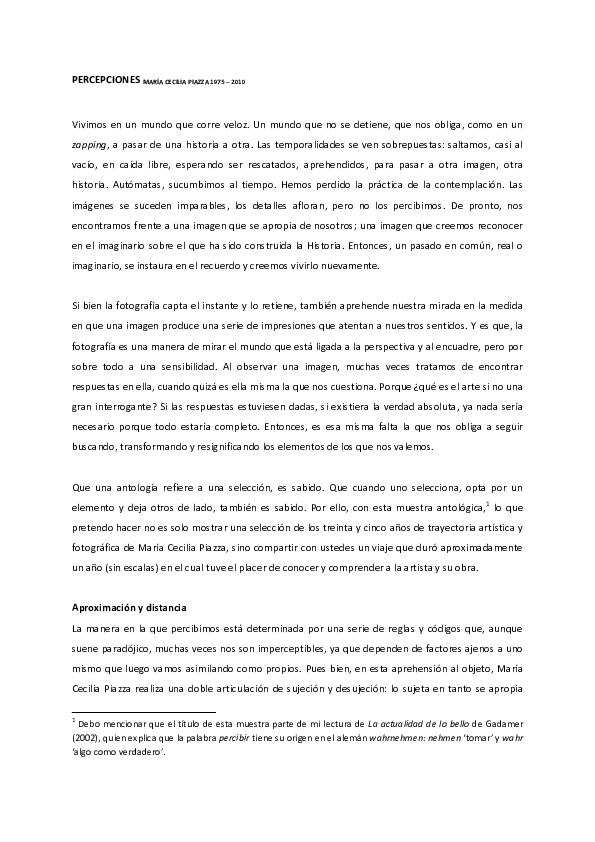 (PDF) PERCEPCIONES. María Cecilia Piazza 1975 - 2010