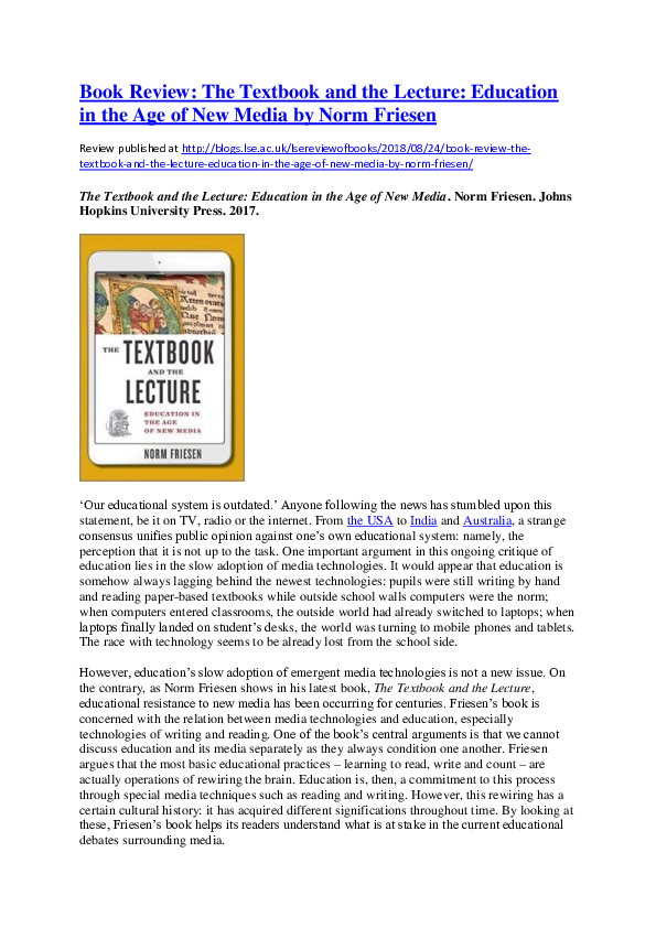 (PDF) Book Review: The Textbook and the Lecture: Education in the Age ...