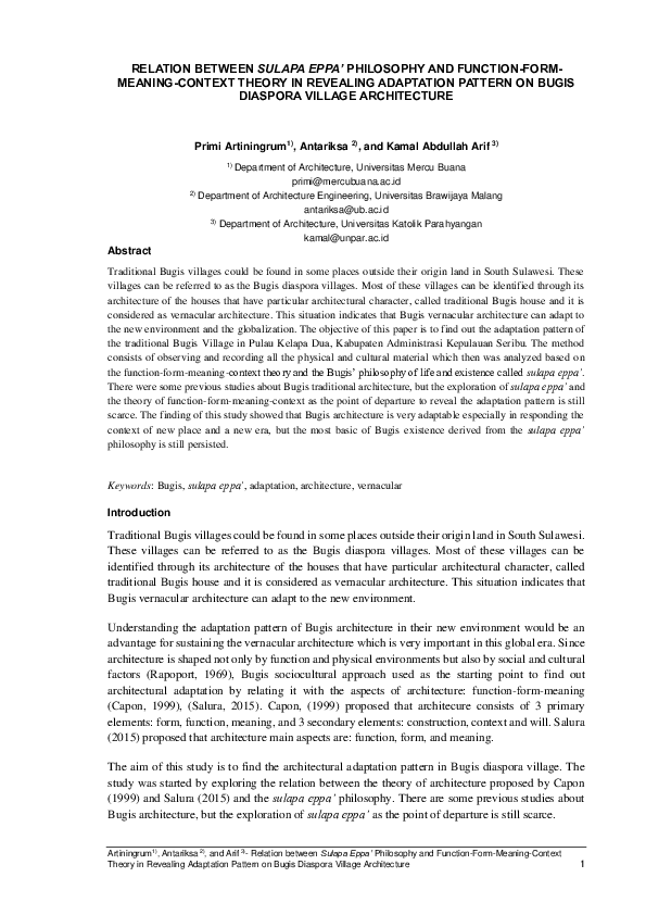 (PDF) RELATION BETWEEN SULAPA EPPA’ PHILOSOPHY AND FUNCTION-FORM ...