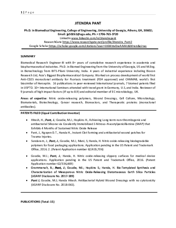 (PDF) CV_JITENDRA_Dec 2 2018.pdf | Jitendra Pant - Academia.edu