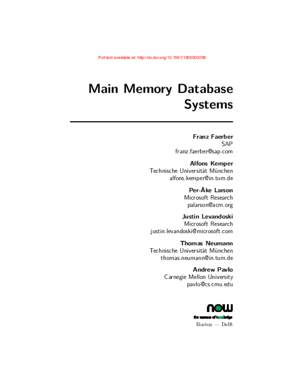 Pdf Main Memory Database Systems