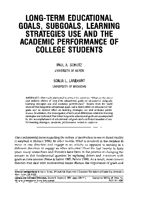 (PDF) LONG-TERM EDUCATIONAL GOALS, SUBGOALS, LEARNING STRATEGIES USE ...