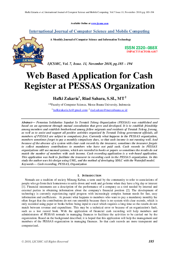 (PDF) Web Based Application for Cash Register at PESSAS Organization﻿