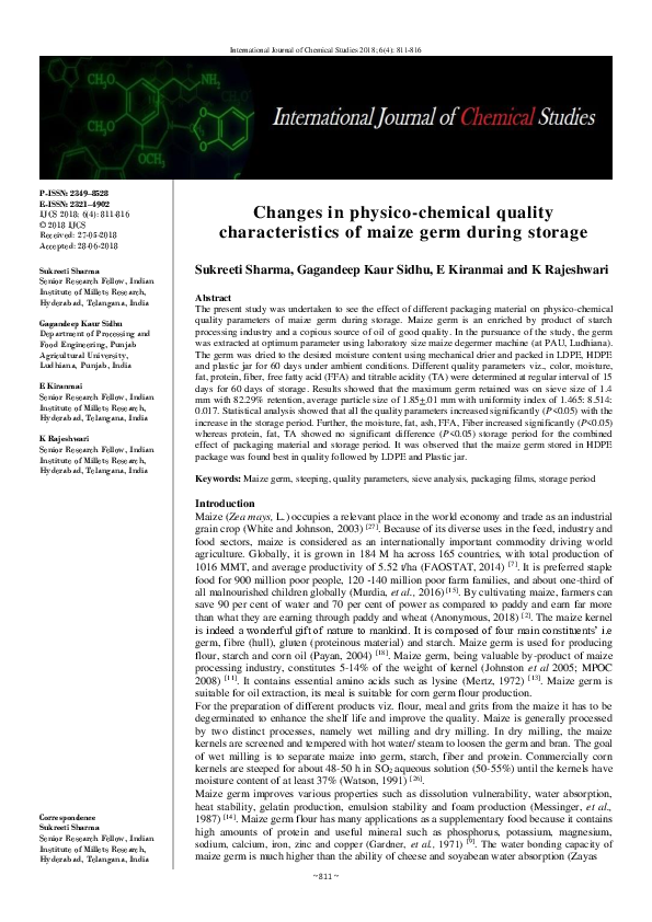 (PDF) Changes in physico-chemical quality characteristics of maize germ during storage