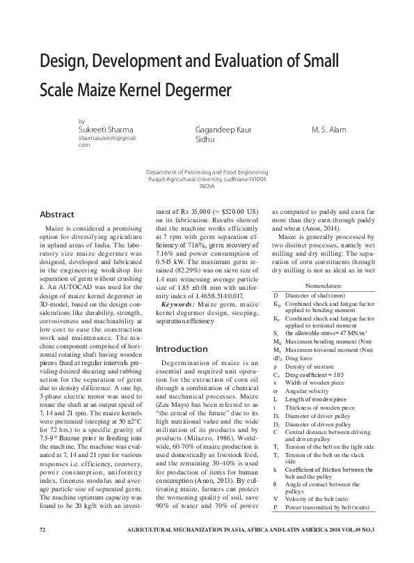 (PDF) Design, Development and Evaluation of Small Scale Maize Kernel ...