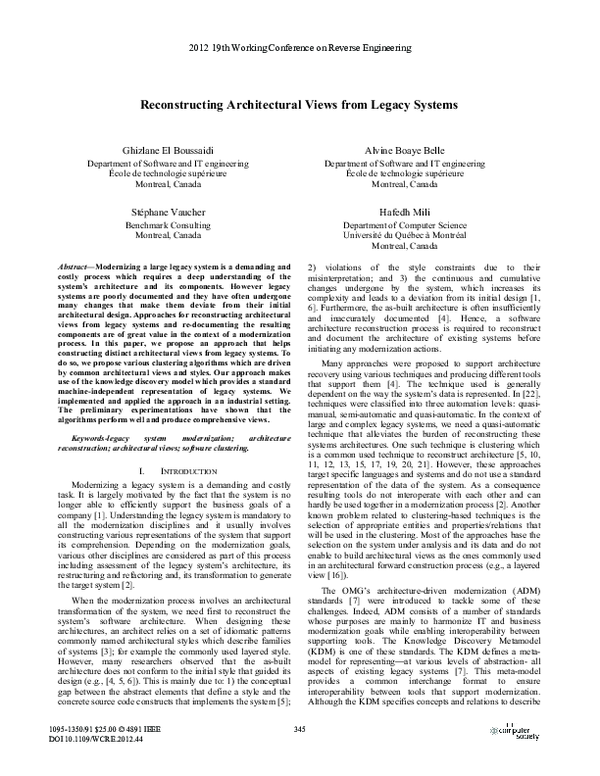 (PDF) Reconstructing Architectural Views from Legacy Systems | Alvine Belle and Hafedh Mili ...