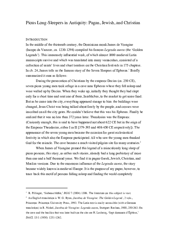 (PDF) ‘Pious Long-Sleepers in Greek, Jewish, and Christian Antiquity ...