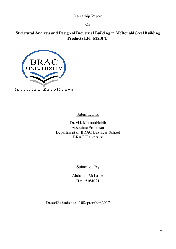 (PDF) Internship Report On Structural Analysis and Design of Industrial Building in McDonald ...