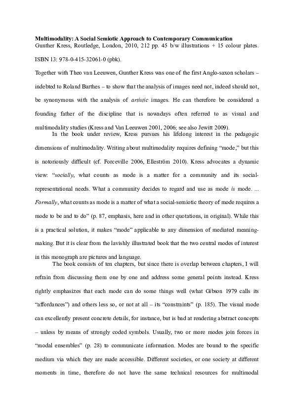 Doc Multimodality A Social Semiotic Approach To Contemporary Communication