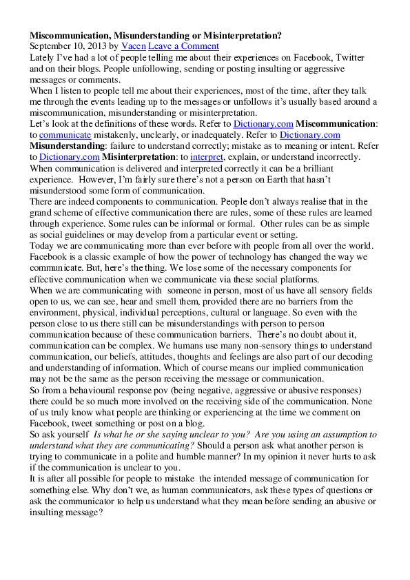 (DOC) Miscommunication, Misunderstanding or Misinterpretation