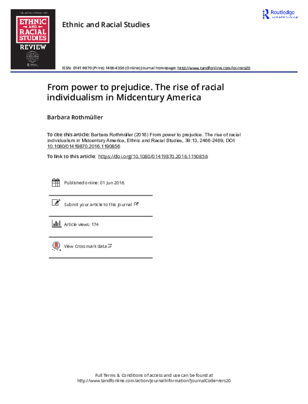 (PDF) From Power to Prejudice. The Rise of Racial Individualism in ...