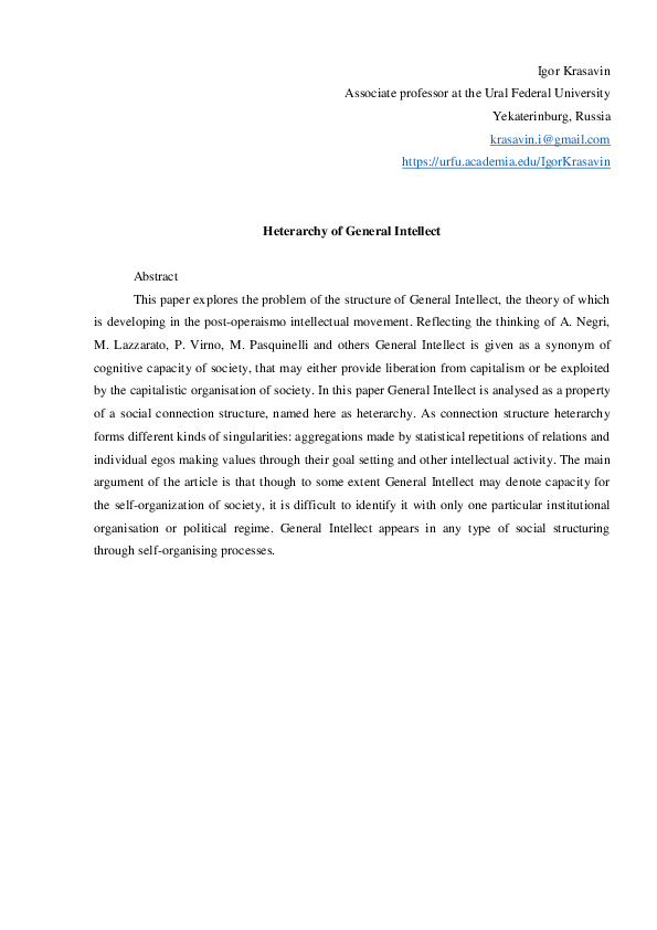 (PDF) Heterarchy of General Intellect English