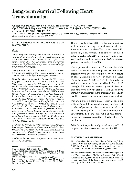 Pdf Long Term Survival Following Heart Transplantation Cuneyt
