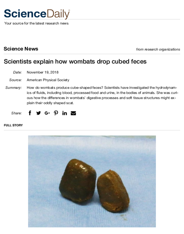 (PDF) Scientists explain how wombats drop cubed feces