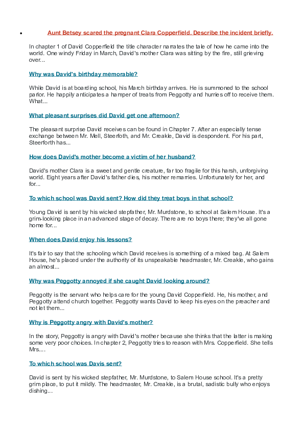 (DOC) Aunt Betsey scared the pregnant Clara Copperfield