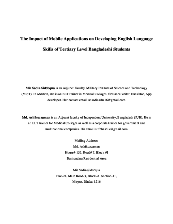 (PDF) The Impact of Mobile Applications on Developing English Language Skills of Tertiary Level ...