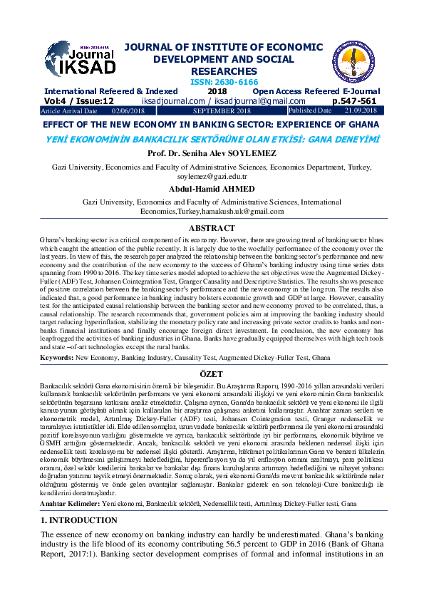 (PDF) JOURNAL OF INSTITUTE OF ECONOMIC DEVELOPMENT AND SOCIAL RESEARCHES EFFECT OF THE NEW ...