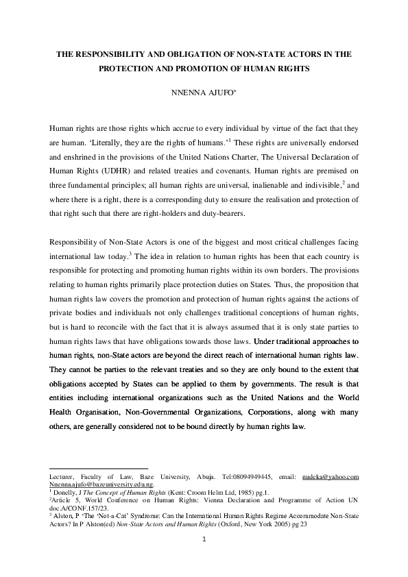 (PDF) THE RESPONSIBILITY AND OBLIGATION OF NON-STATE ACTORS IN THE ...