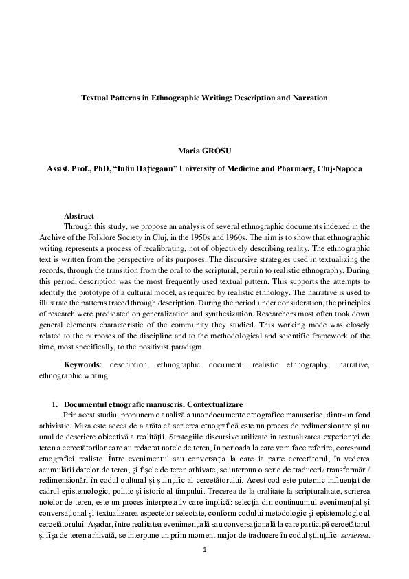 (PDF) Textual Patterns in Ethnographic Writing: Description and Narration