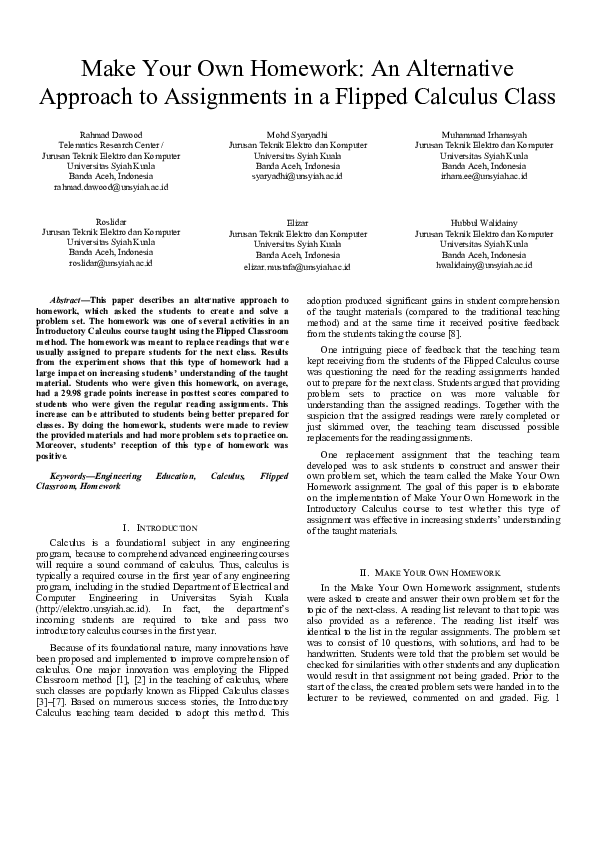 (PDF) Make Your Own Homework: An Alternative Approach to Assignments in ...