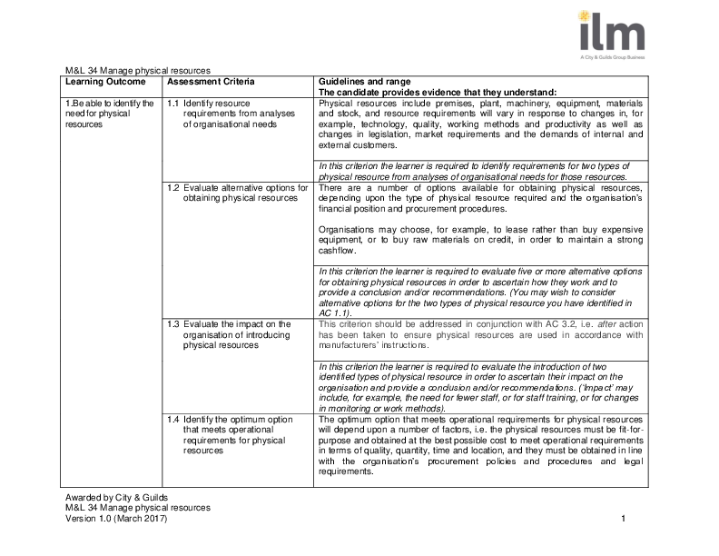 (DOC) Manage physical resources ILM Assessment Guidance (ML34)