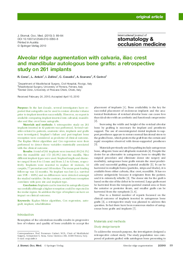 (PDF) Alveolar ridge augmentation with calvaria, iliac crest and ...