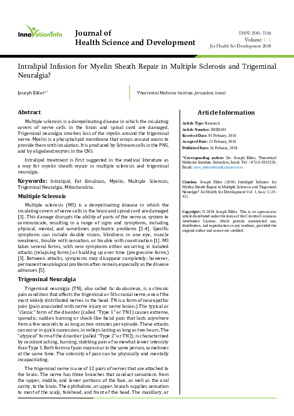 (PDF) Intralipid Infusion for Myelin Sheath Repair in Multiple ...