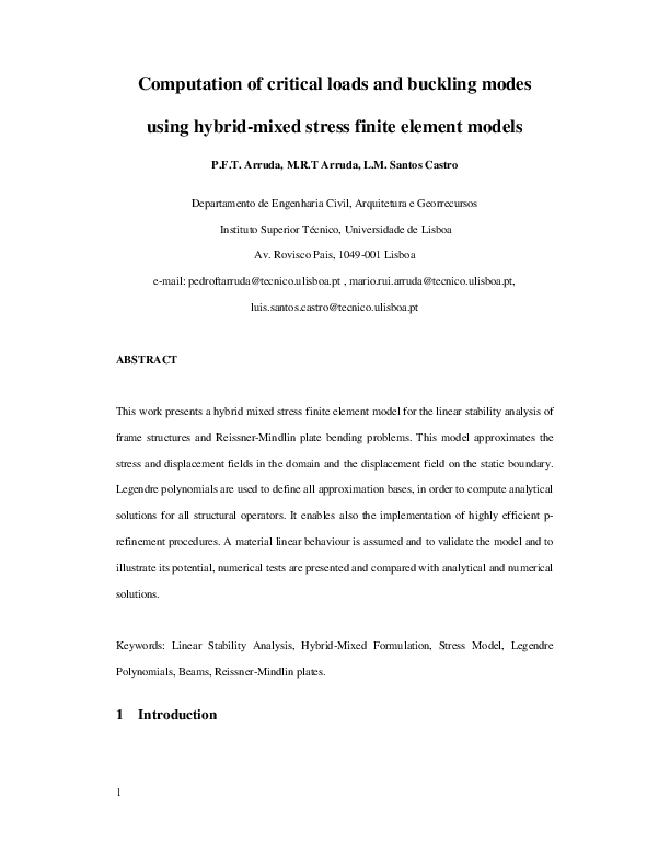 (PDF) Computation of critical loads and buckling modes using hybrid-mixed stress finite element ...