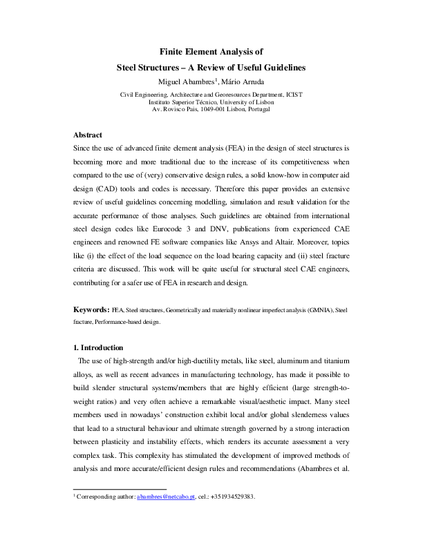 Pdf Finite Element Analysis Of Steel Structures A Review Of Useful Guidelines