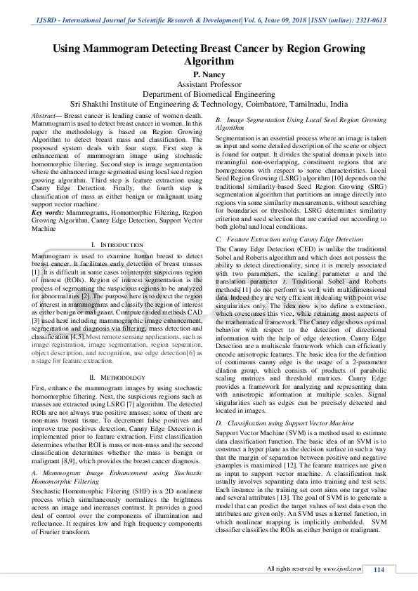 (PDF) Using Mammogram Detecting Breast Cancer by Region Growing Algorithm | IJSRDV6I90180 ...