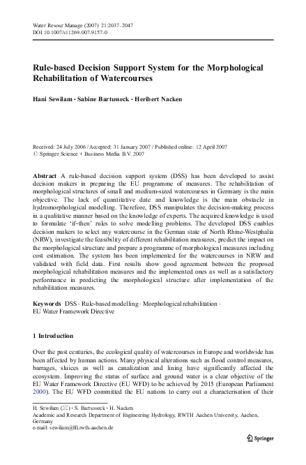 (PDF) Rule-based Decision Support System for the Morphological Rehabilitation of Watercourses