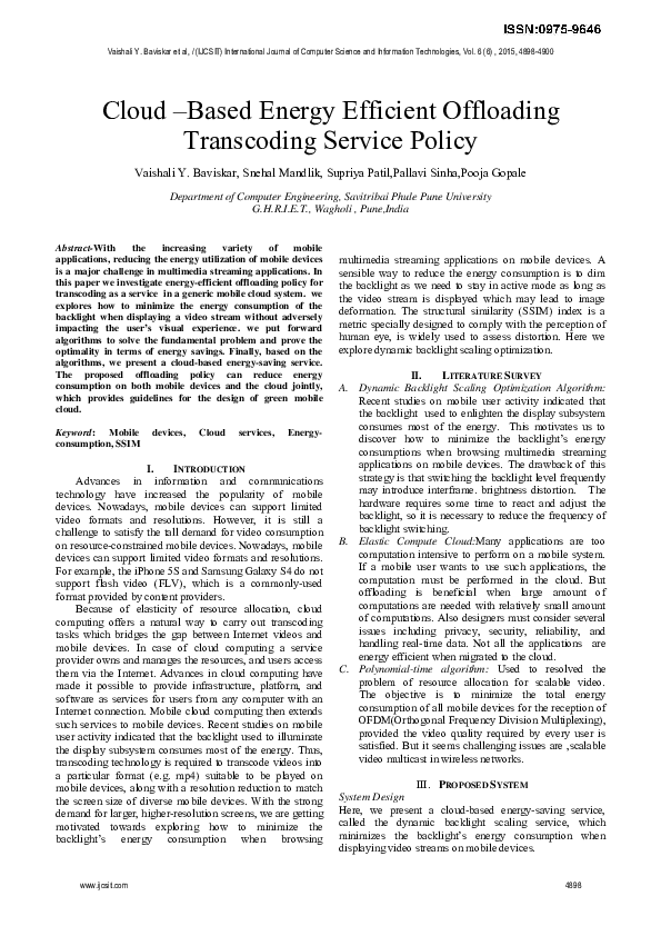 Pdf Cloud Based Energy Efficient Offloading Transcoding Service Policy