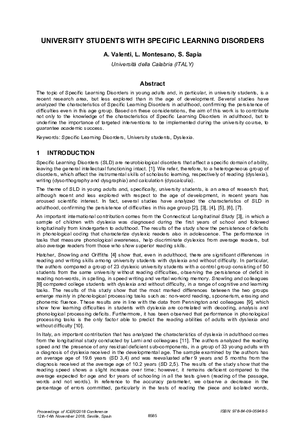 (PDF) UNIVERSITY STUDENTS WITH SPECIFIC LEARNING DISORDERS