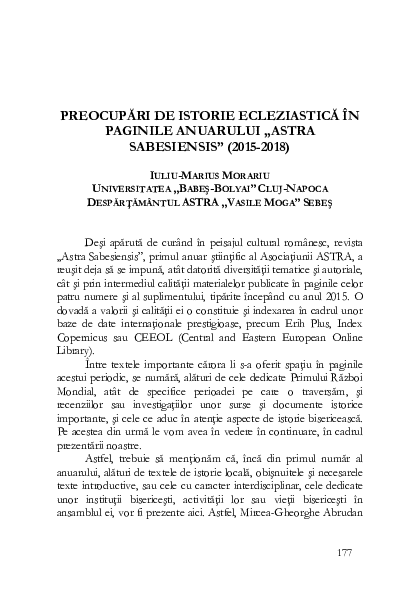 (PDF) PREOCUPĂRI DE ISTORIE ECLEZIASTICĂ ÎN PAGINILE ANUARULUI ,ASTRA ...
