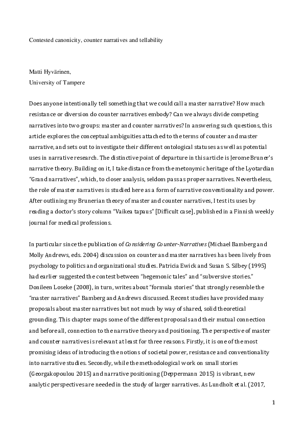 (DOC) Contested canonicity, counter narratives and tellability