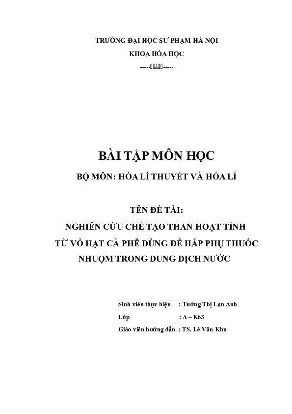 (DOC) KHOA HÓA H C B MÔN: HÓA LÍ THUY T VÀ HÓA LÍ TÊN Đ TÀI: 1 E E 8 1 E B E 1 E A 0 1 E A 0 NHU ...