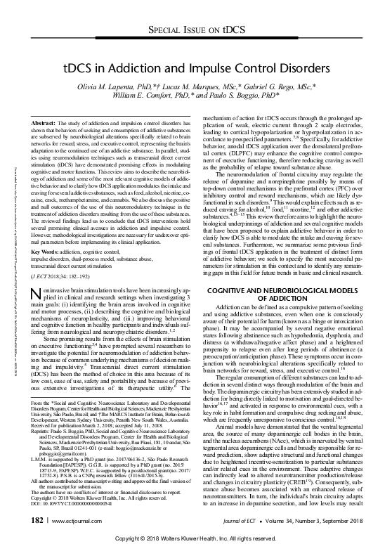 (PDF) tDCS in Addiction and Impulse Control Disorders
