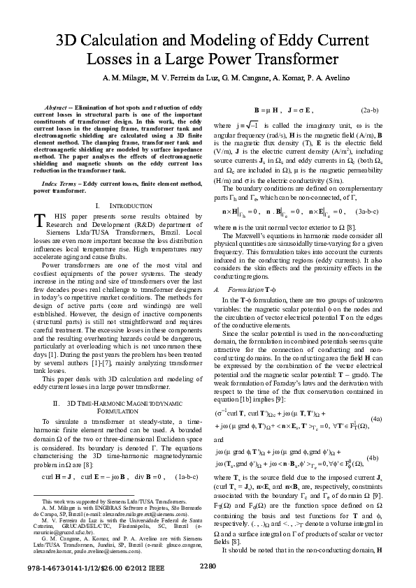 Pdf D Calculation And Modeling Of Eddy Current Losses In A Large