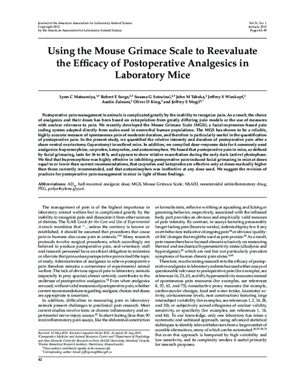 (PDF) Using the Mouse Grimace Scale to reevaluate the efficacy of ...