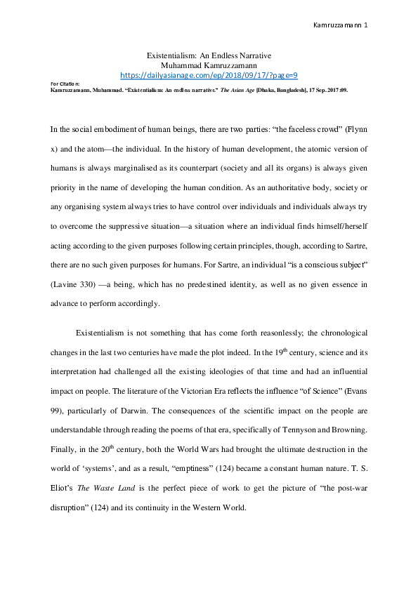 (DOC) Existentialism: An Endless Narrative | Kamruzzamann Asif ...