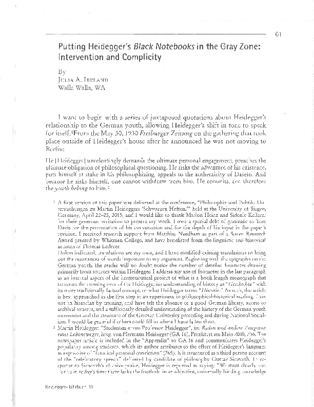 (PDF) Putting Heidegger's Black Notebooks in the Gray Zone ... (PDF) Putting Heidegger's Black Notebooks in the Gray Zone ...