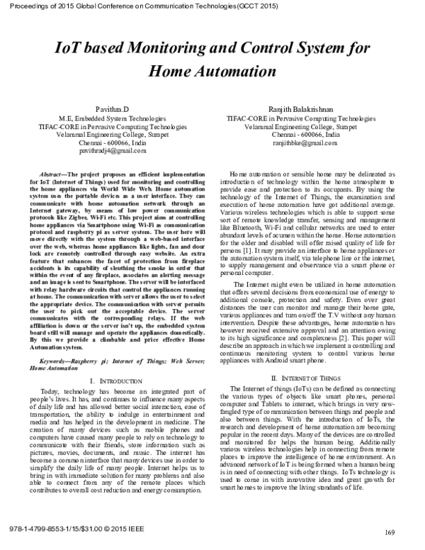 Pdf Iot Based Monitoring And Control System For Home Automation