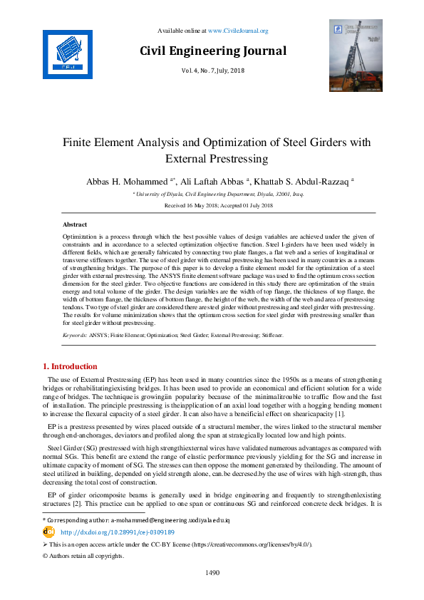 (PDF) Finite Element Analysis and Optimization of Steel Girders with ...