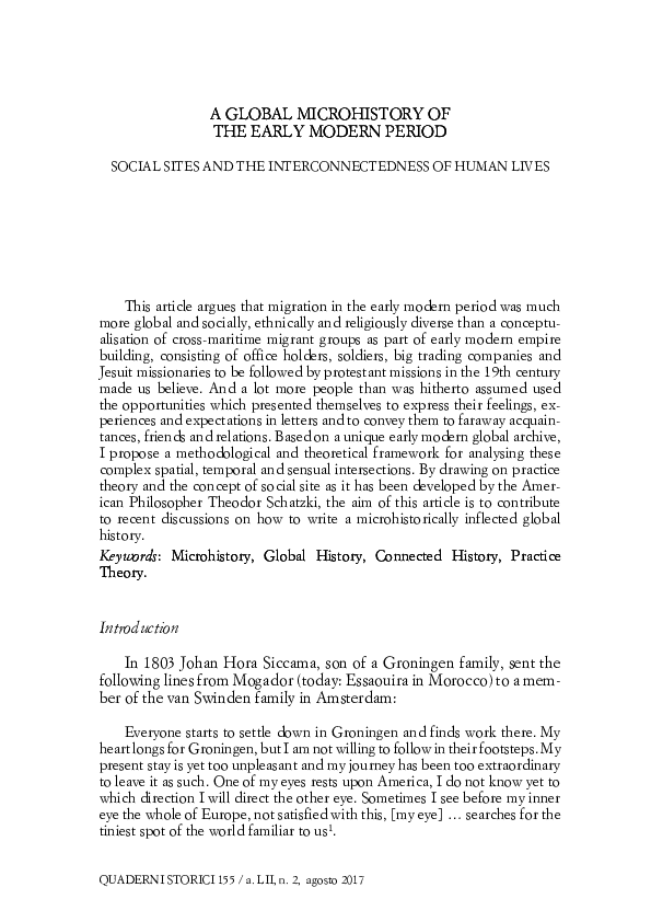 (PDF) A GLOBAL MICROHISTORY OF THE EARLY MODERN PERIOD SOCIAL SITES AND ...